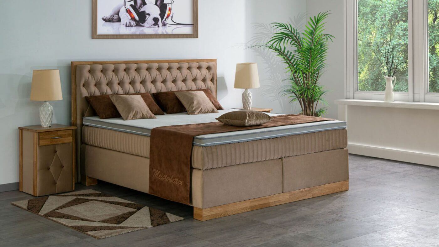 Boxspringbett Modell Genf 180 x 200 mit Holz - Gratis Lieferung und Aufbau